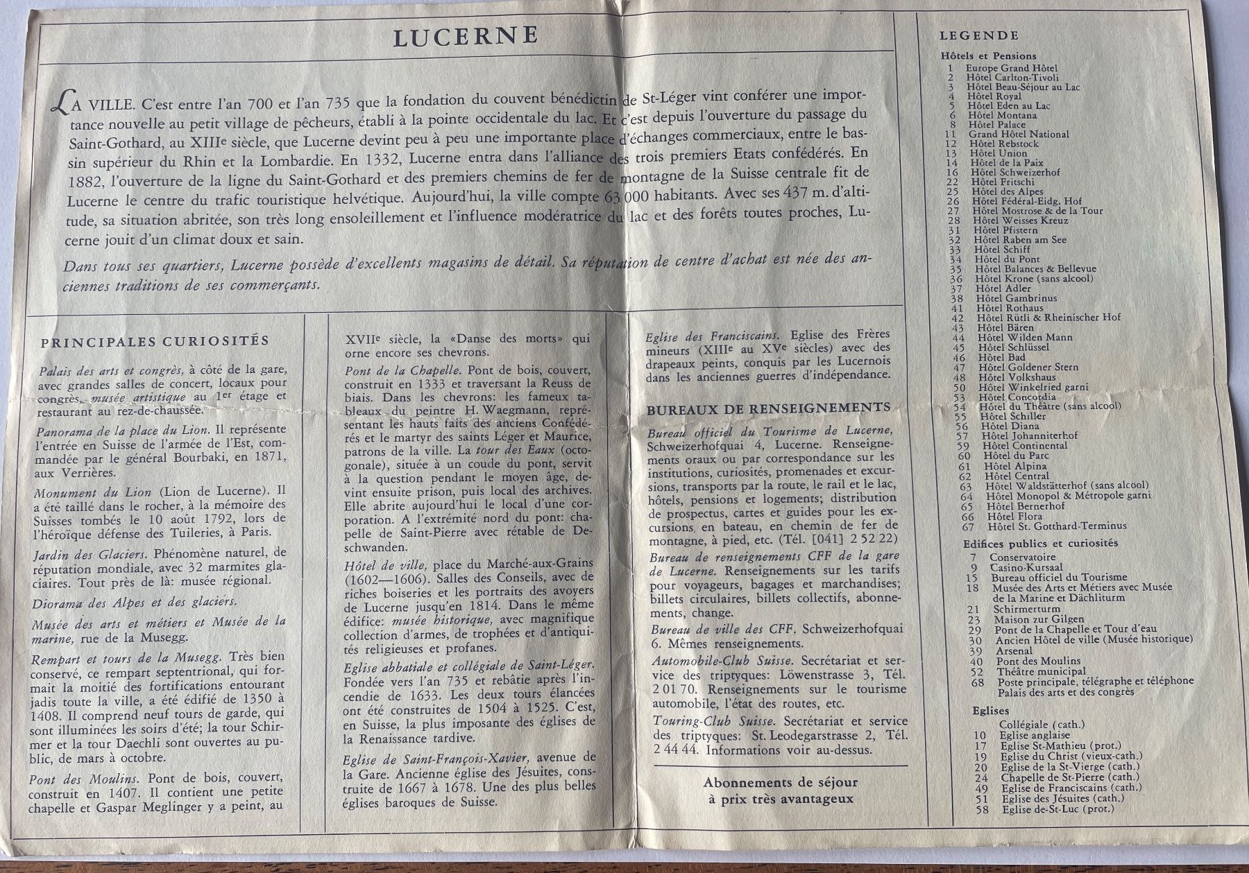 Ancien prospectus colorisé Ville de Lucerne 1950 (D'occasion) à Les ...