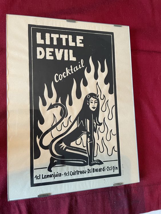Linol Print Linoldruck “Little Devil” rockabilly cocktai (Gebraucht) in ...