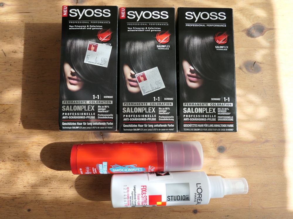 Syoss Haarfarbe Schwarz 3 Stk. + Haar Styling Spray/Gel (Neu (gemäss ...