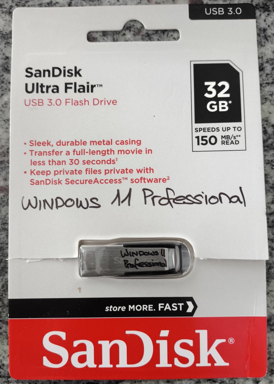 🔥 Windows 11 Boot Stick, 32GB Sandisk Ultra Flair USB 3.0🔥 (Nuovo e ...