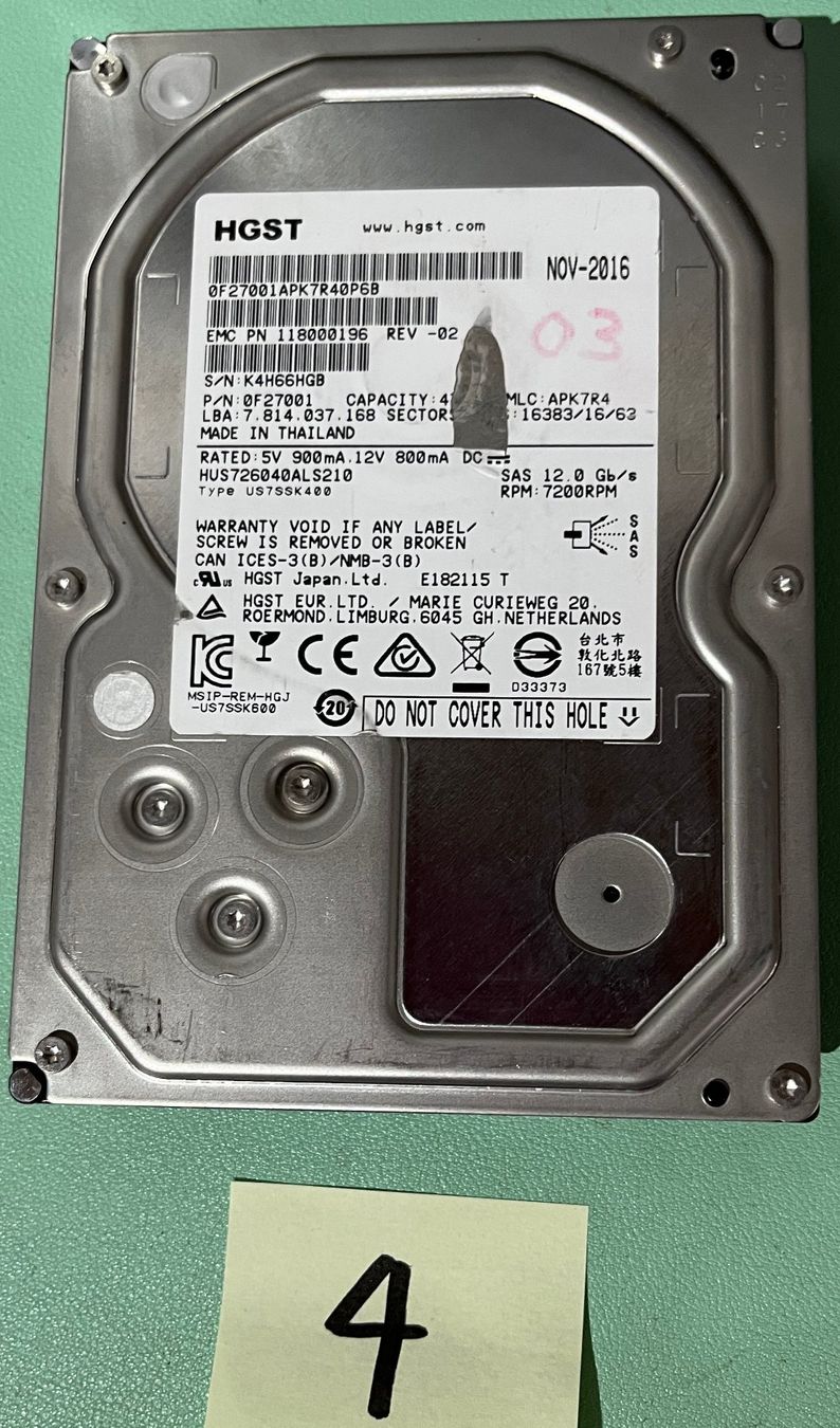 HGST SAS 4TB Festplatte (als"defekt" da ohne Testblatt) Nr.4 (Defekt ...