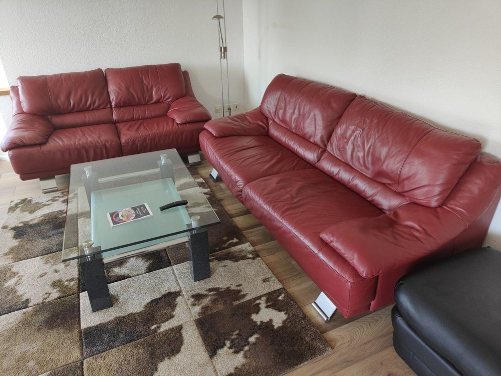 Sofa 3er und 2er - Echtleder, rot (Gebraucht) in Steinhausen für CHF 60 – mit Lieferung auf ...