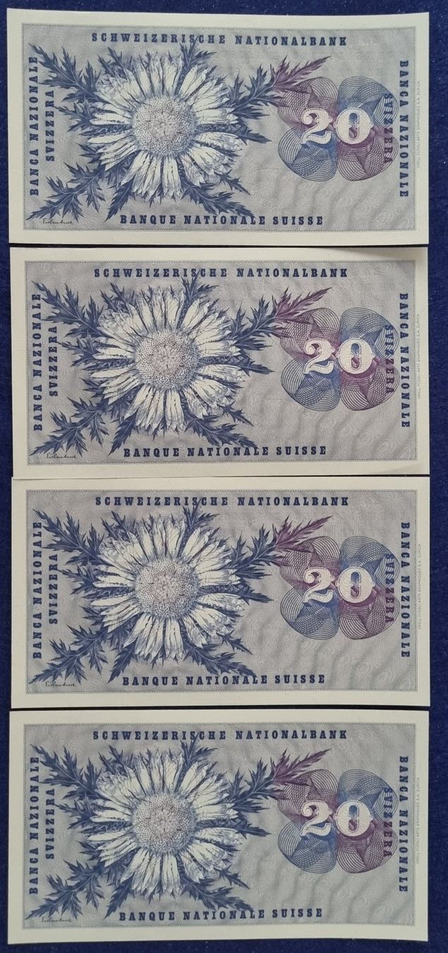 4 X 20FRANKEN NOTE TYP GENERAL DUFOUR BANKFRISCH JAHR 1976-1 (Neu ...