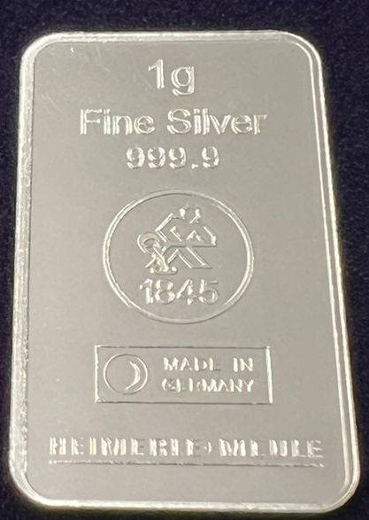 5x 1gr. Fine Silver 999.9 Silberbarren von Heimerle + Meule (Neu und ...