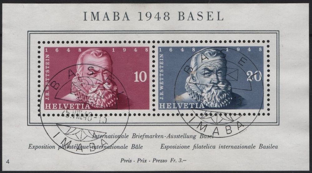 Block IMABA 1948 mit Ausstellungs-Sonderstempel (Gebraucht) in Eglisau ...