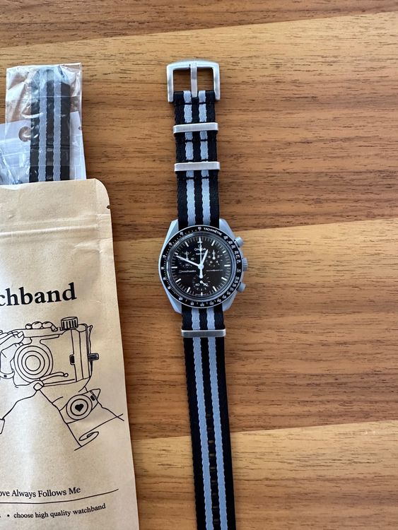 Premium Nato Strap, Grau Schwarz - MoonSwatch - Omega Swatch (Neu und ...