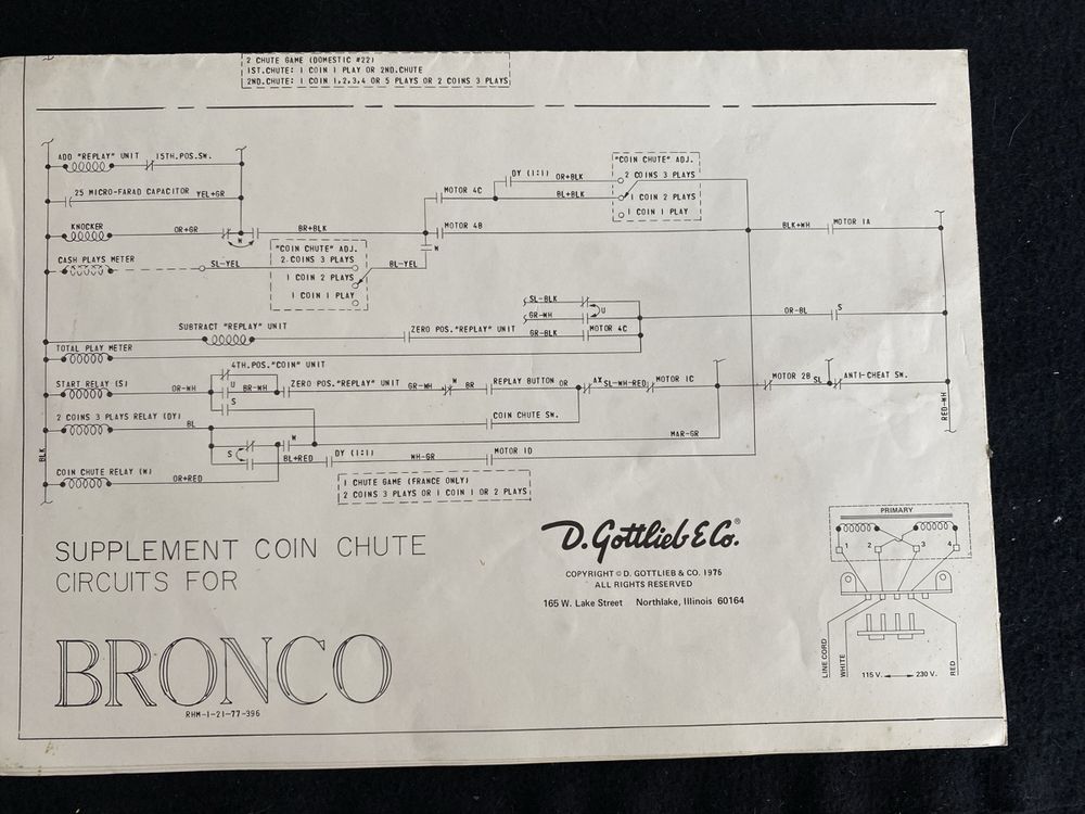 Bronco Flipper Schaltplan Schema Rarität (Gottlieb, 1976) (Gebraucht ...