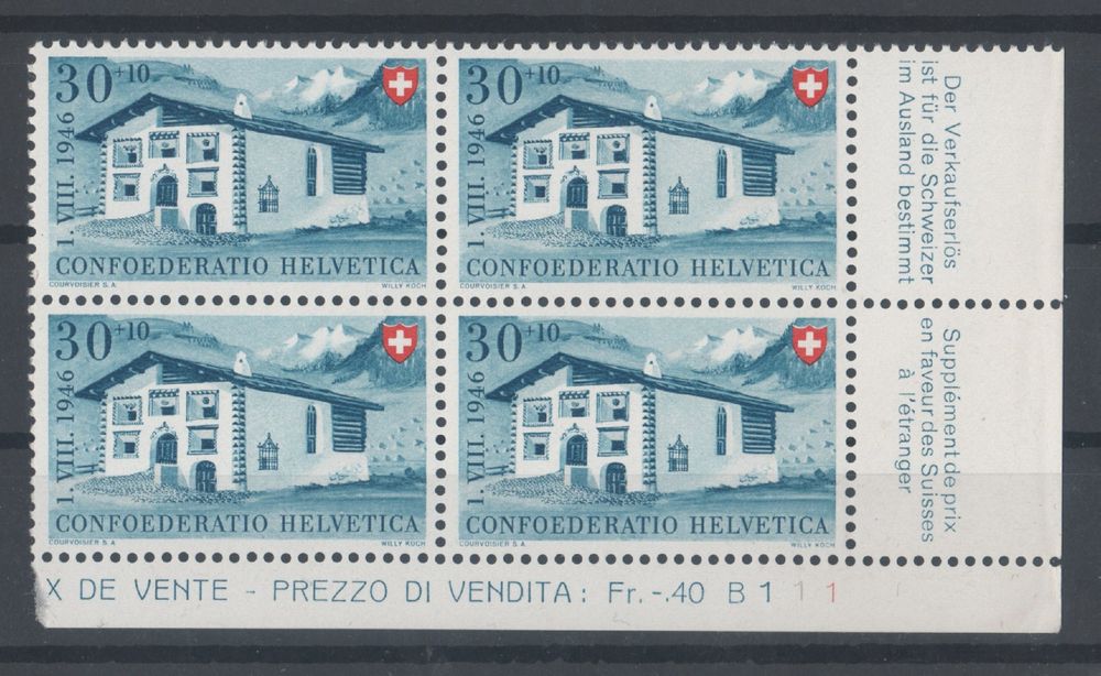 Viererblock PP 33 mit diversen Plattenfehlern ** (Neu (gemäss Beschreibung)) in Egliswil für CHF ...