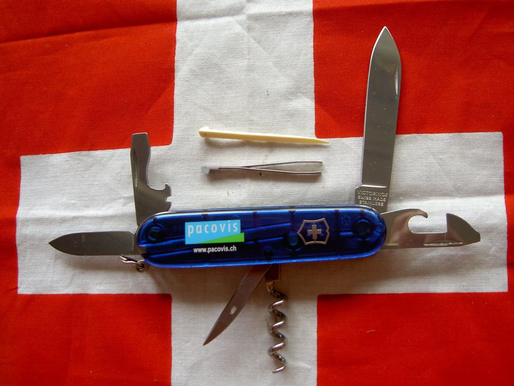 blaues Sackmesser VICTORINOX mit Logo "pacovis" | Kaufen auf Ricardo