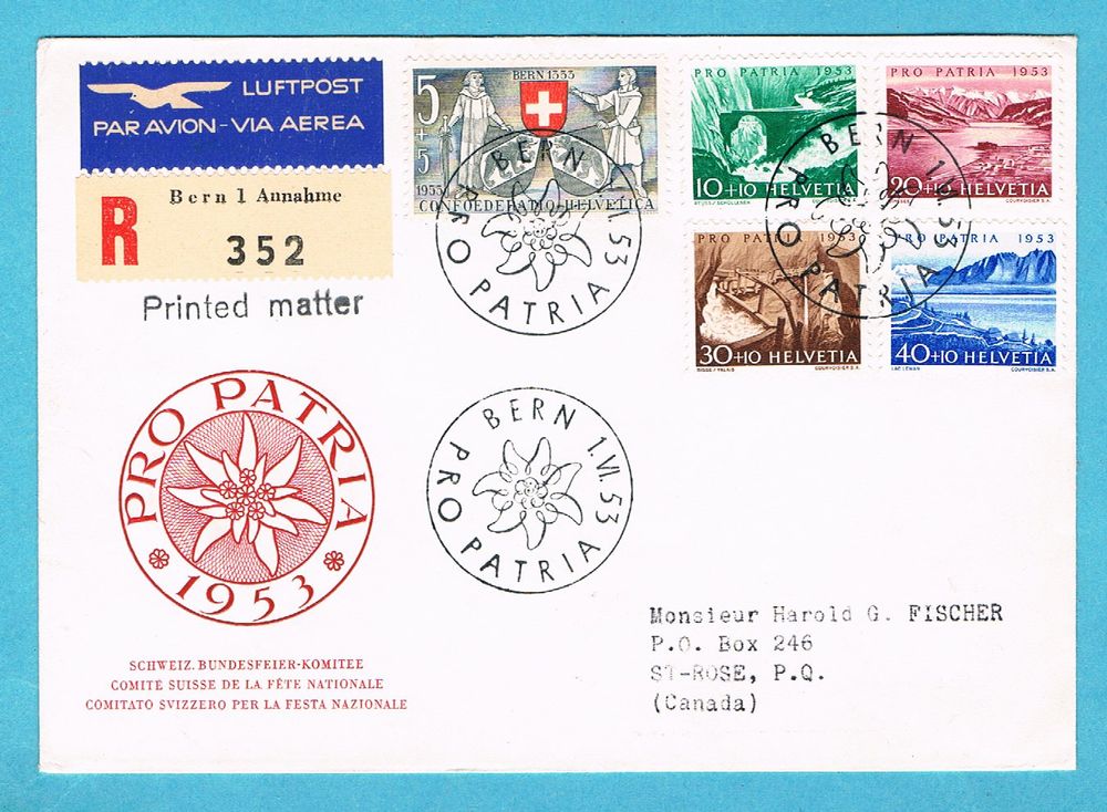 FDC Patria 1953 mit Luftpost nach Canada ASt STE.ROSE 9.6. | Kaufen auf Ricardo