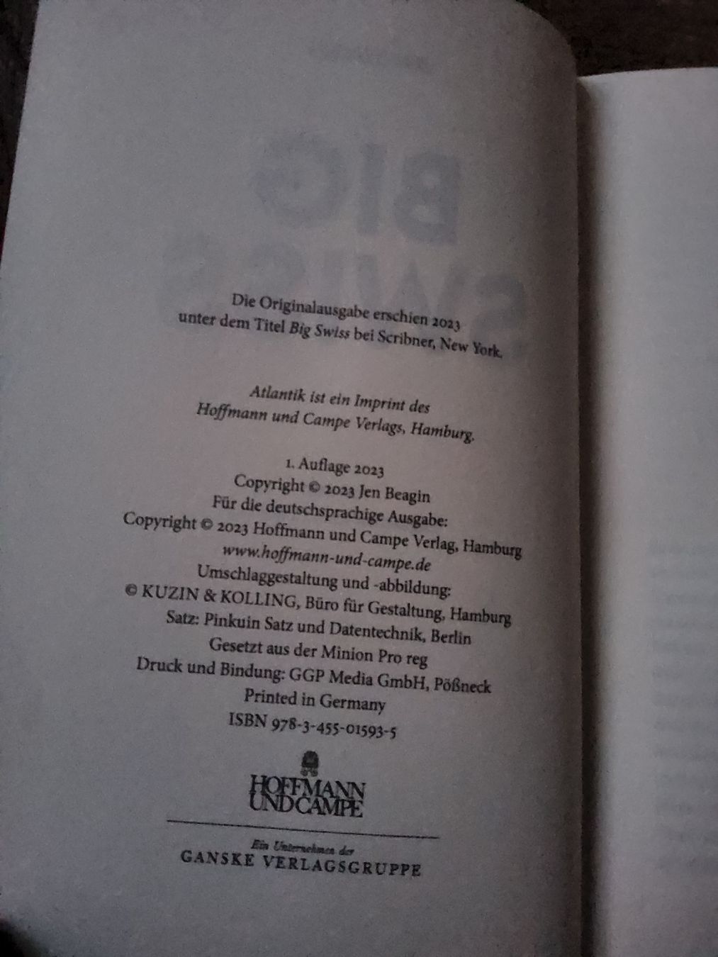Big Swiss, Roman von Jen Beagin, Erstausgabe 2023, neuwertig (Neu ...