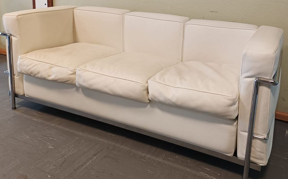 Edles Ledersofa im Le Corbusier Stil - 3er Sofa, Weiss | Kaufen auf Ricardo