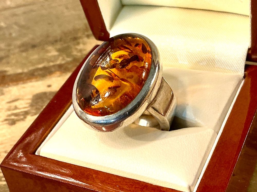 VINTAGE RING MASSIV STERLING 925 BERNSTEIN, GR.58, 16,25 GR (Gebraucht ...