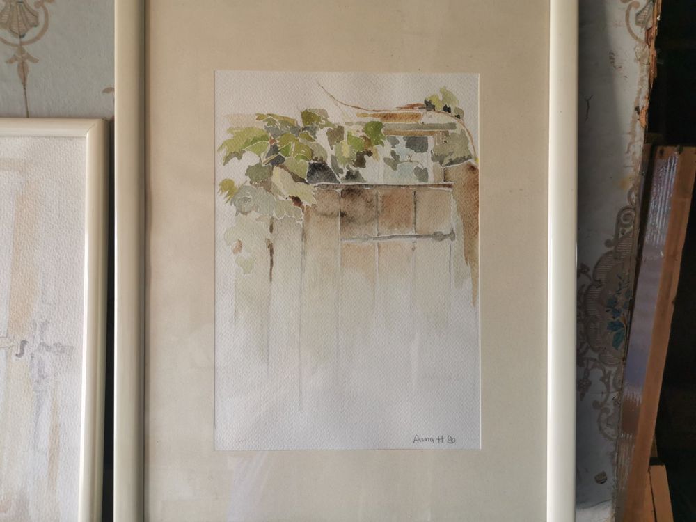 Aquarell Holzzaun Reben Wandbild gerahmt ORIGINAL! | Kaufen auf Ricardo