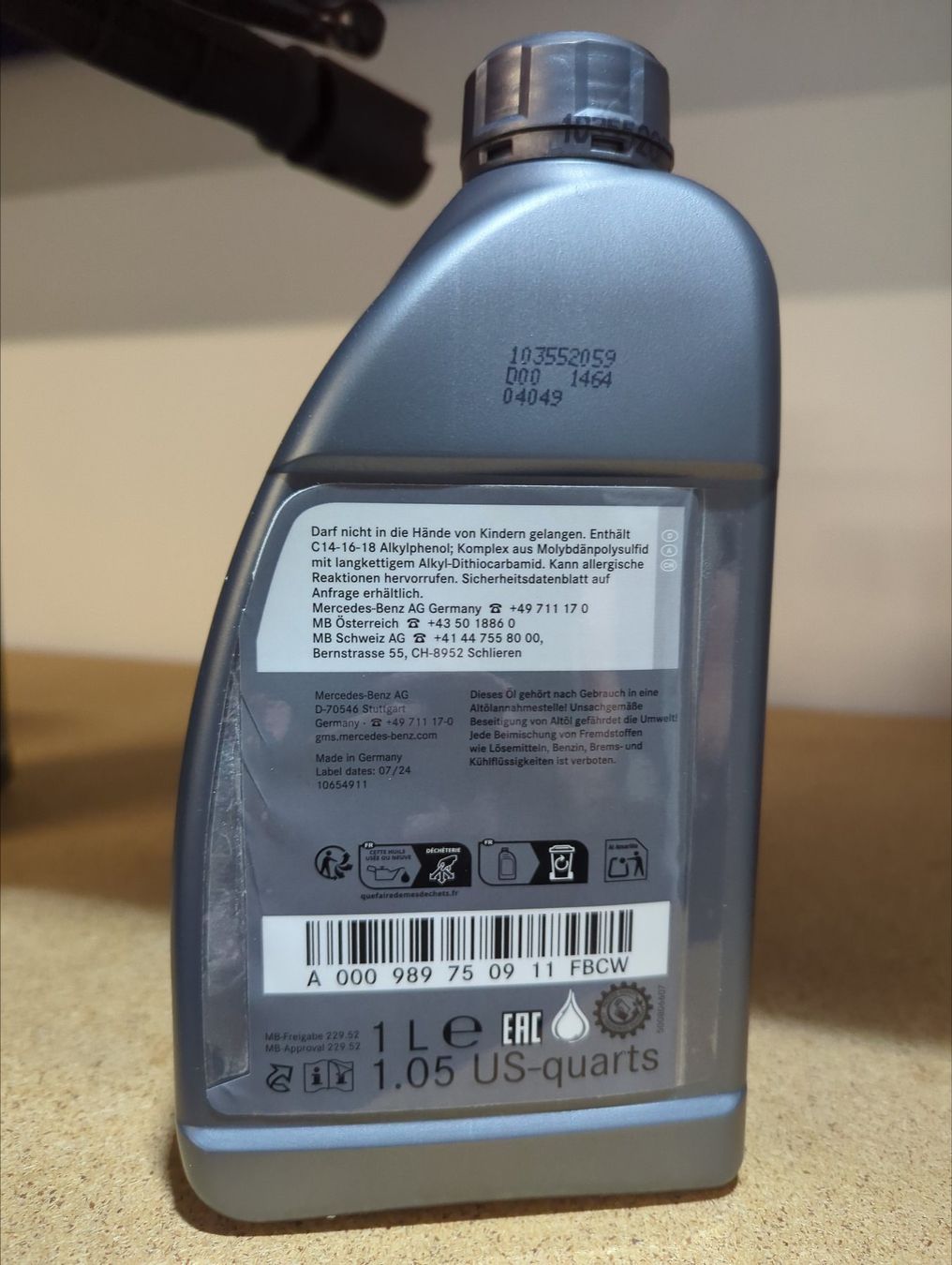 Mercedes-Benz Motoröl SAE 0W-40 MB 229.52, ca. 1.7 Liter (Neu (gemäss ...