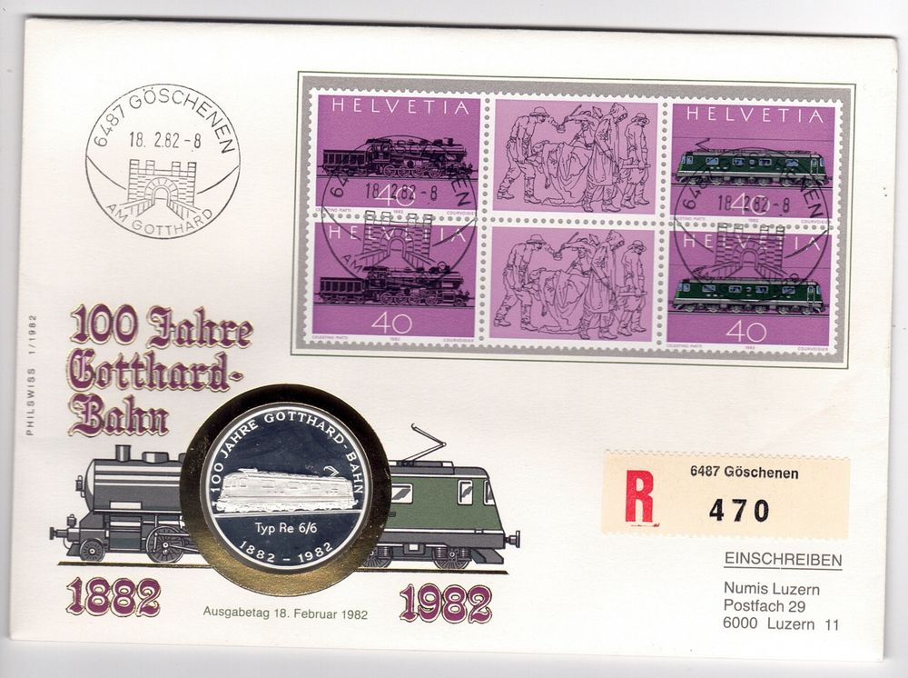 Numisbrief 100 Jahre Gotthard-Bahn (Gebraucht) in La Tour-de-Peilz für CHF 12 – mit Lieferung ...