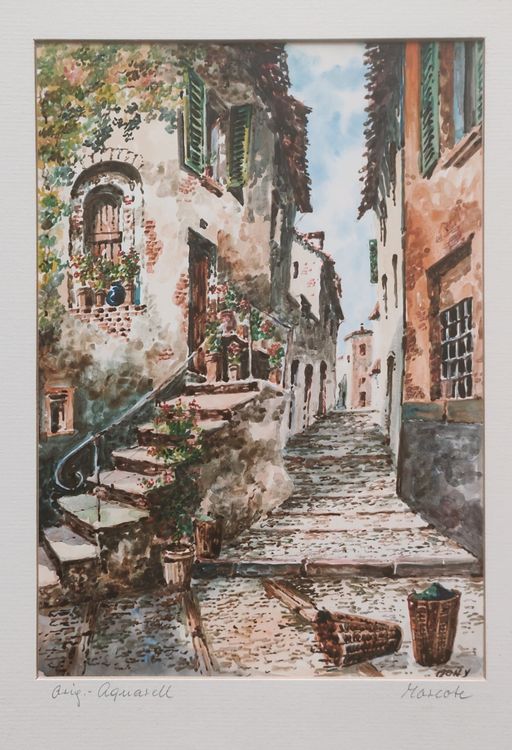 Holly «Morcote, alte Gasse» Aquarelle signiert | Kaufen auf Ricardo
