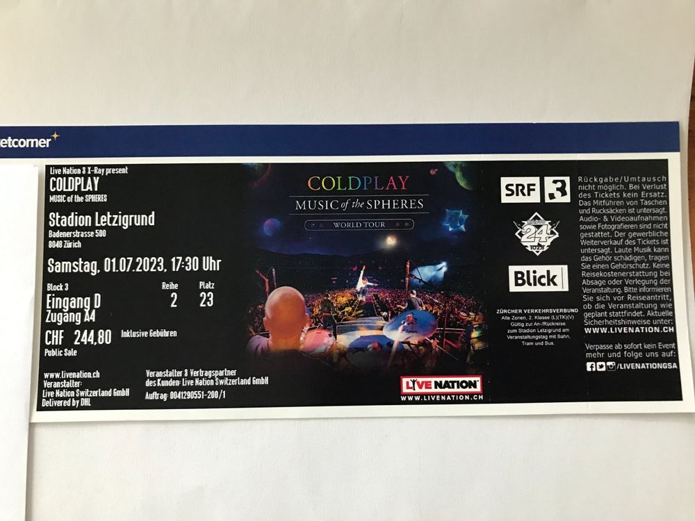 Coldplay Sitzplatzticket (Neu (gemäss Beschreibung)) in Mühlau für CHF ...