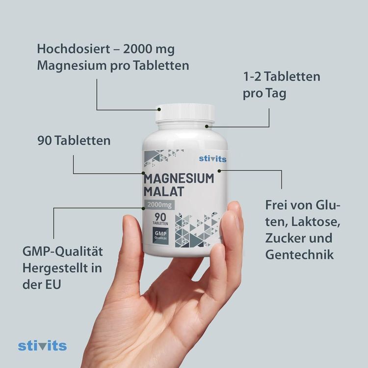 Magnesium Malat 2000 mg + B6 – 90 Tabletten vegan, DE (Neu und ...
