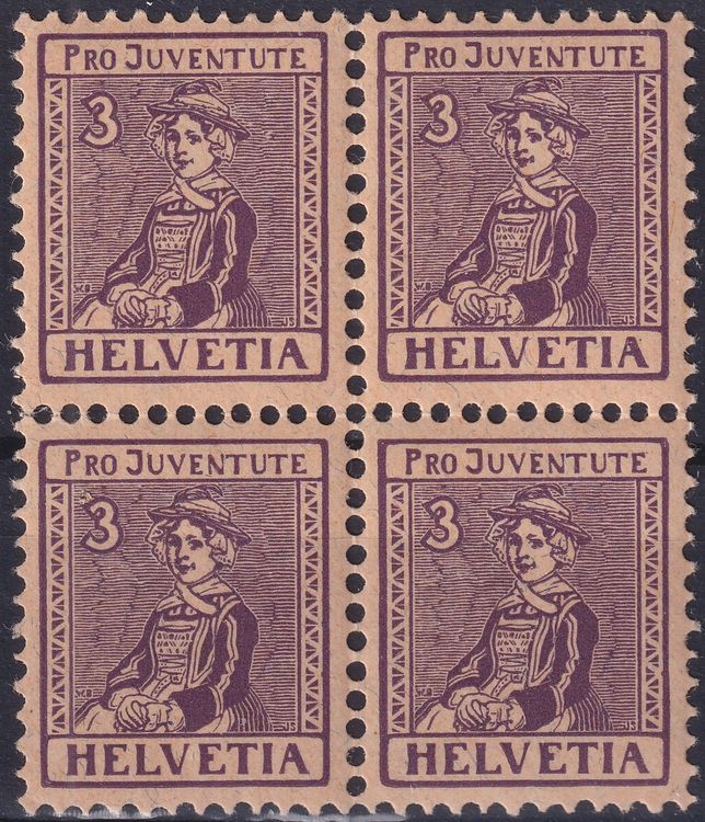 1917, Pro Juventute J7 Viererblock postfrisch **. SBK: 40.- | Kaufen auf Ricardo