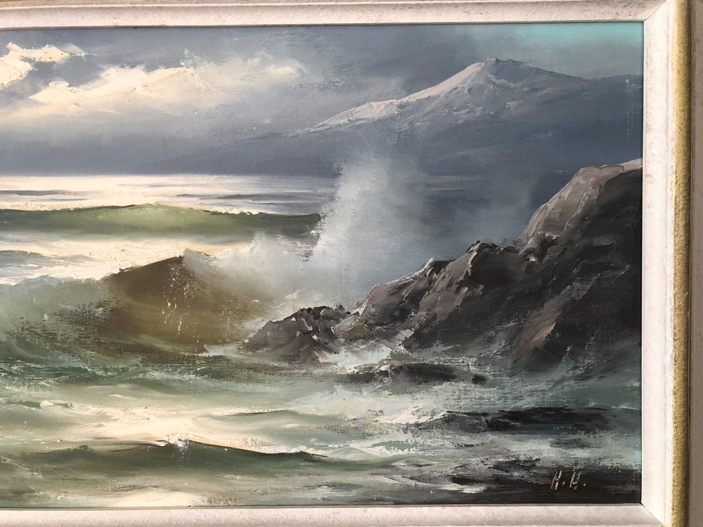 H.H., Wellen/Meer Öl Gemälde, 86 cm breit x 51cm hoch | Kaufen auf Ricardo