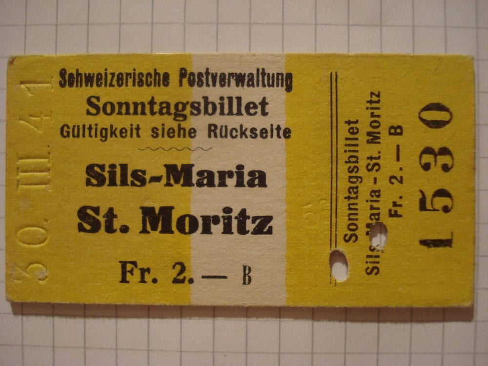 SBB - PTT - 30.3.1941 - SILS MARIA - St.MORITZ (Gebraucht) in Biel/Bienne für CHF 12 – mit ...