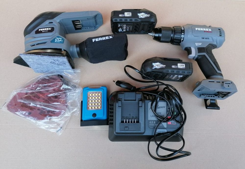 FERREX Satz 2 Akku - Bohrschrauber , Schleifer 20V Ladegerät (Gebraucht ...