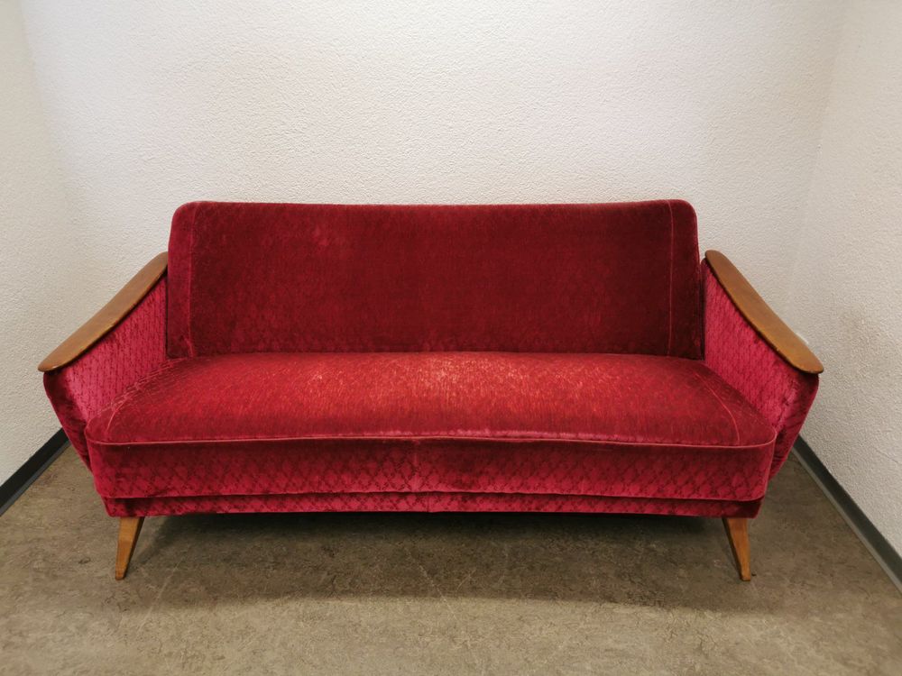 Vintage Sofa rot Stoff Mid-Century gepolstert | Kaufen auf Ricardo