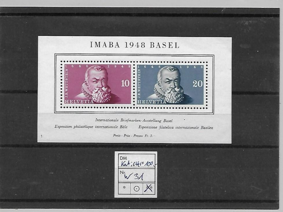 Block 1948 W31 ** Kat: CHF 100.- (Neu (gemäss Beschreibung)) in Basel für CHF 7 – mit Lieferung ...