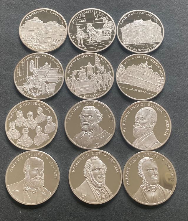 12x Silbermedaillen 150 Jahre Schweizer Franken Silber .999 (Gebraucht ...