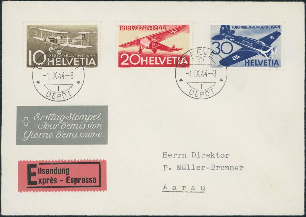 1944 - 25 Jahre Flugpost - FDC ET - Gaudard (Gebraucht) in Schindellegi für CHF 575 – mit ...