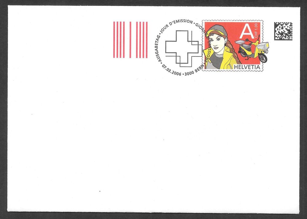 Briefumschlag 046 Postbotin mit Mofa ET Bern 7.3.2006 (Neu (gemäss ...