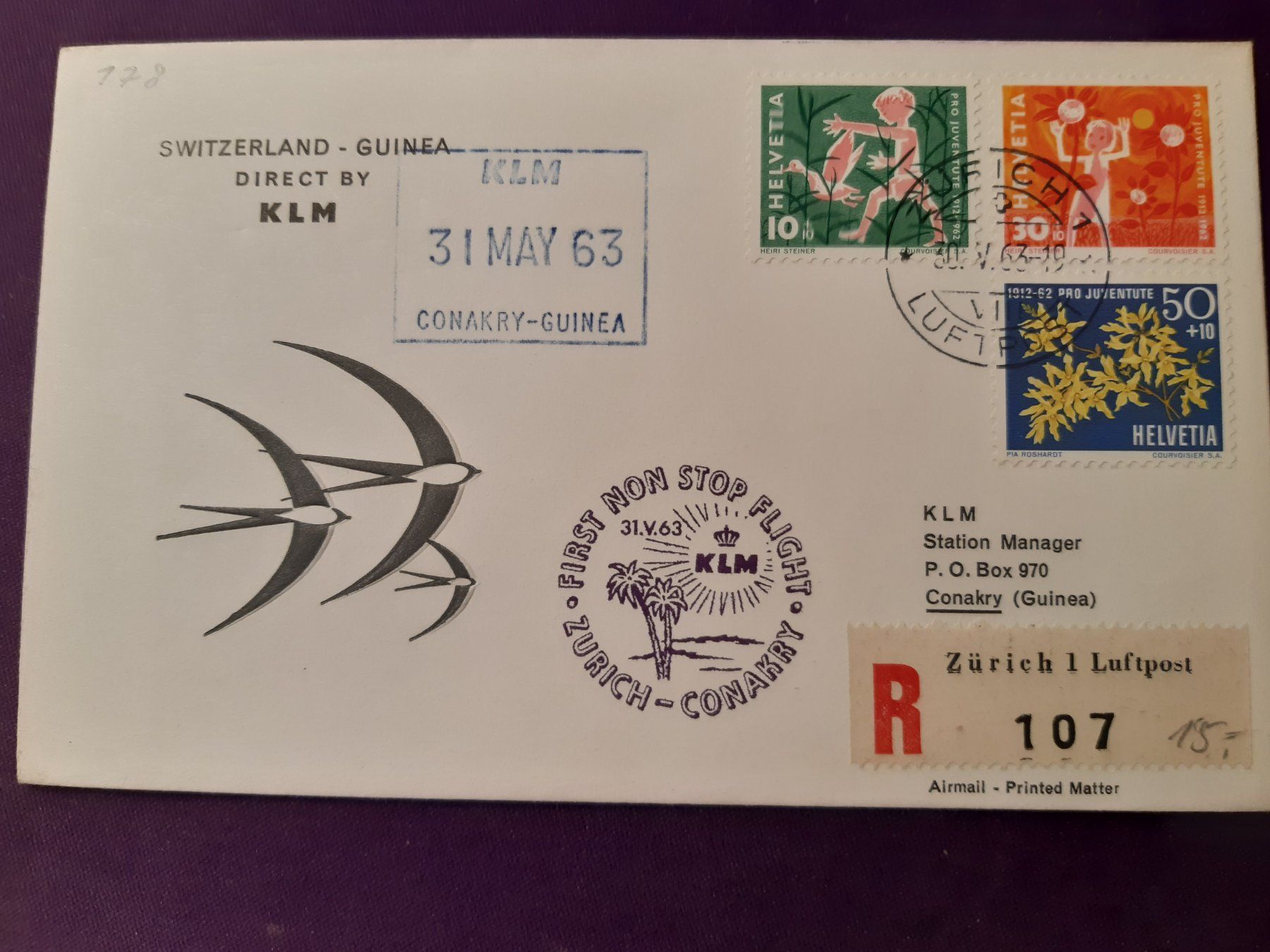 Flugbrief Zürich-Conakry (Guinea) mit KLM 31.V.63 (Neu (gemäss ...