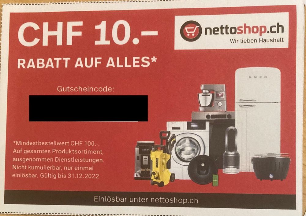 Gutschein 10 Franken nettoshop.ch (Gebraucht) in Hunzenschwil für CHF 0.5 – mit Lieferung auf ...