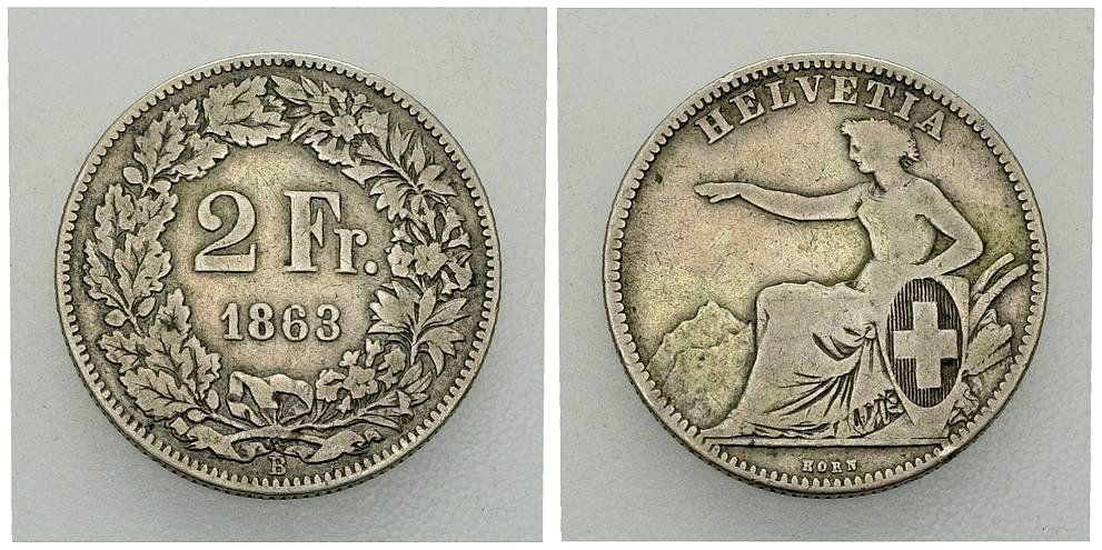2 Franken 1863, sitzende Helvetia, seltener Jahrgang (Gebraucht) in Bern für CHF 159 – mit ...