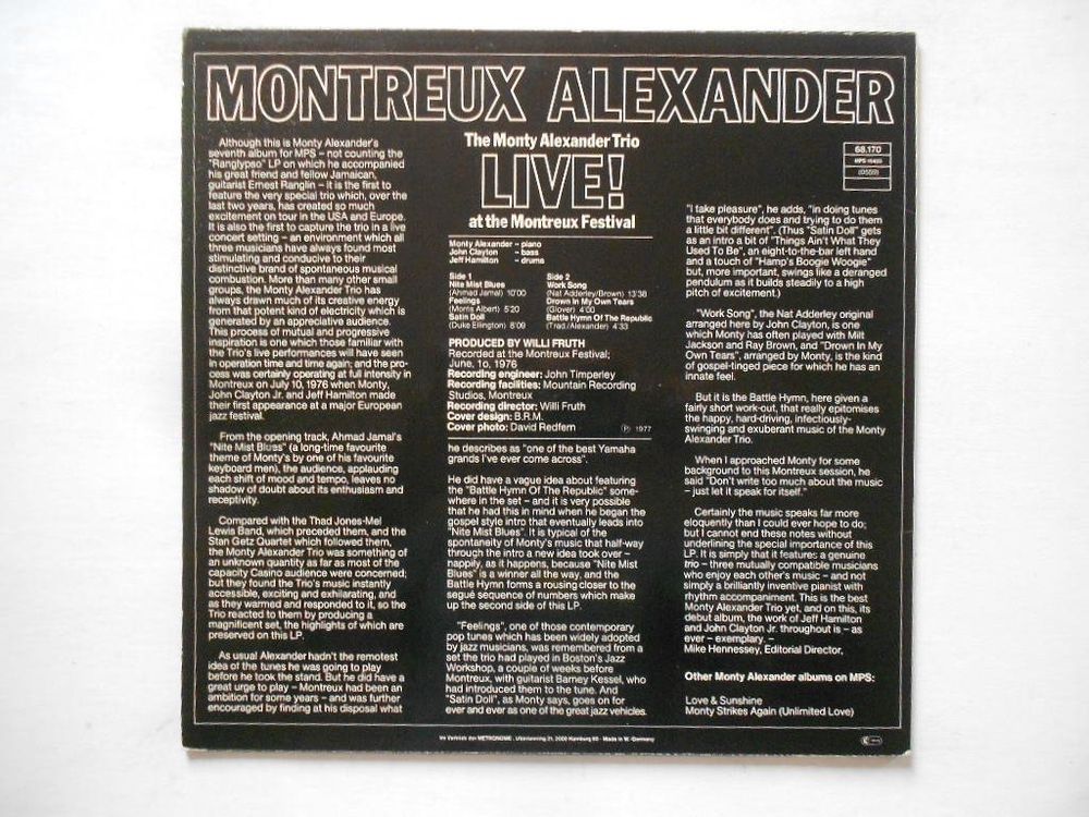 THE MONTY ALEXANDER - LIVE AT THE MONTREUX FESTIVAL (D'occasion) à Bex ...