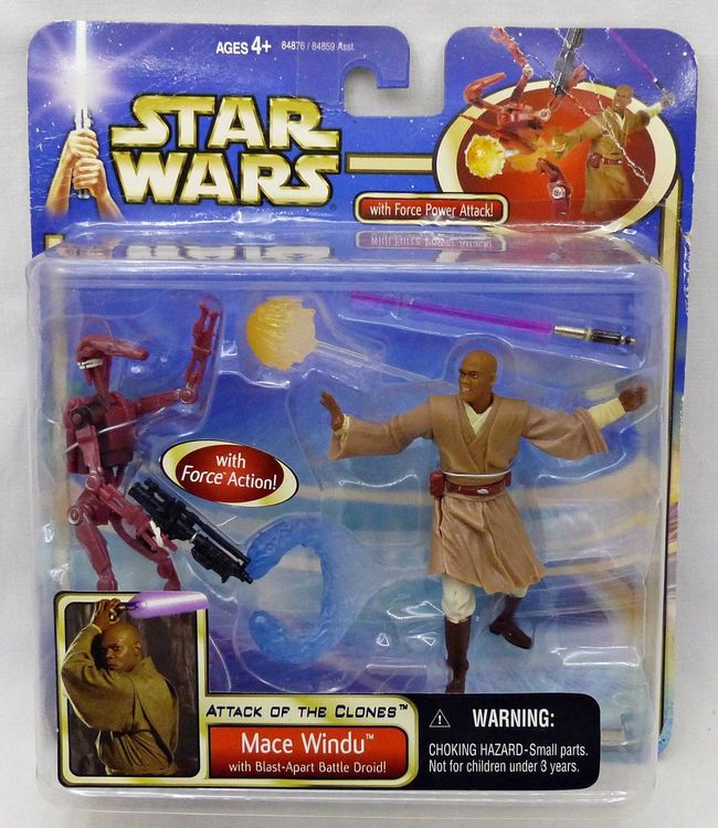 STAR WARS MACE WINDU WITH BLAST APART BATTLE DROID 2002 (Neu und ...