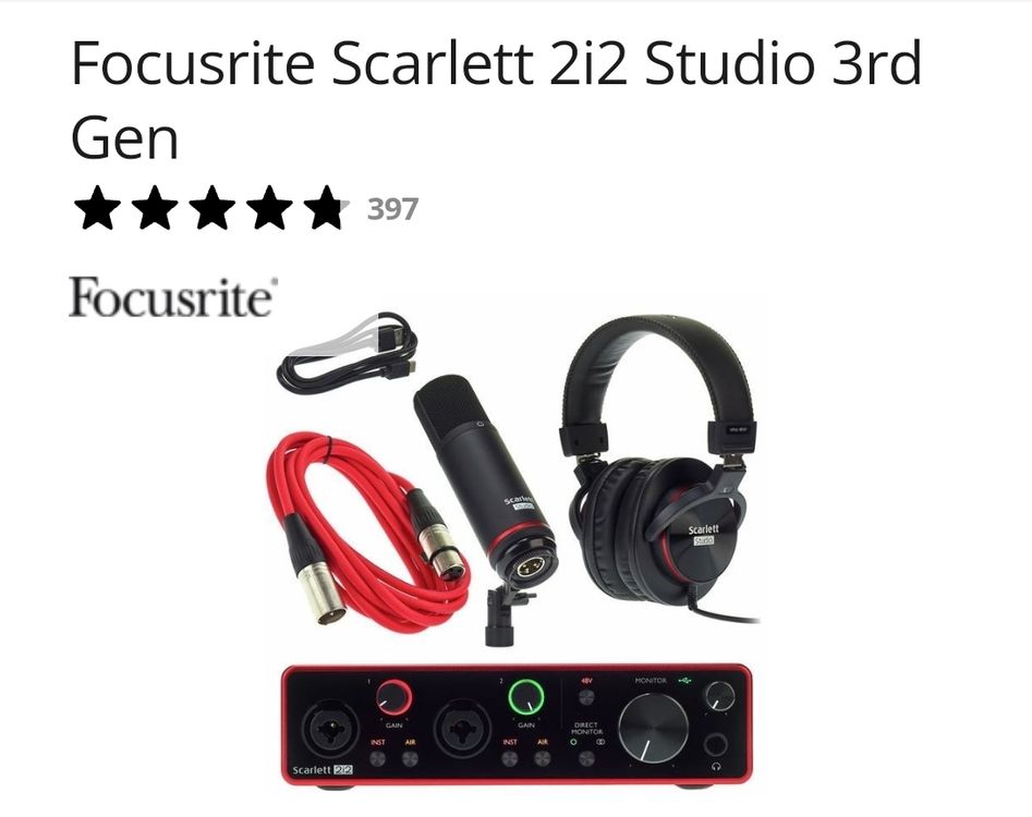 Focusrite Scarlett 2i2 Studio 3rd Gen (Gebraucht) in Bremgarten AG für CHF 99 – mit Lieferung ...