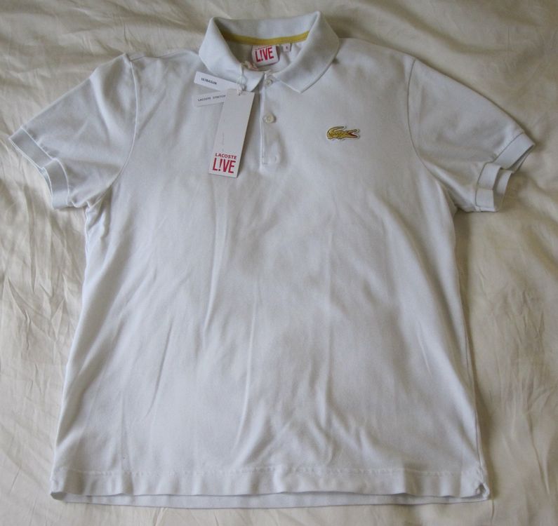 Polo LACOSTE L!VE Blanc Grand Croco jaune, 96% coton (D'occasion) à ...