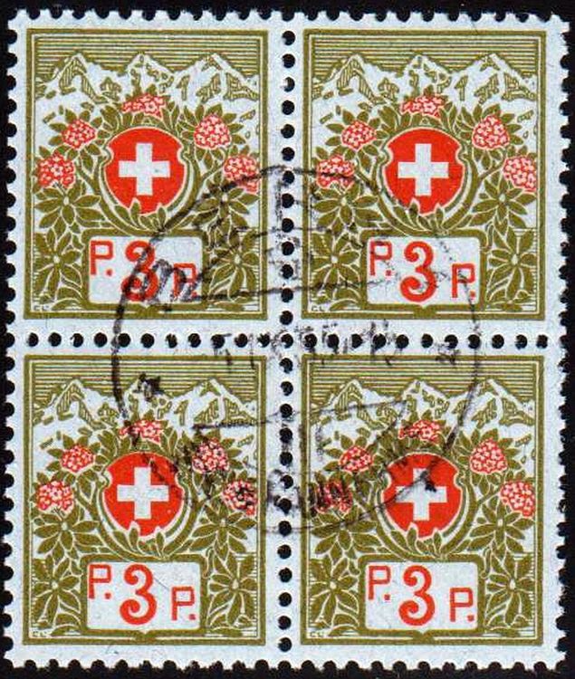 1926: 3 Rp. Alpenrose im Viererblock - 1a - Kat. 180.-- (Gebraucht) in Luzern für CHF 24.5 – mit ...