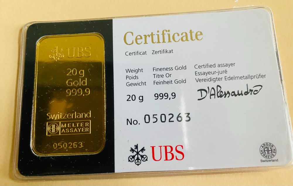 UBS 20 gr Kinebar gold (Neuf avec emballage d'origine) à Neuchâtel pour CHF 1890 – avec ...