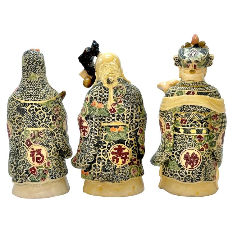 Statuettes chinoises signées. Fu Lu Shou en résine sculptée (Gebraucht ...