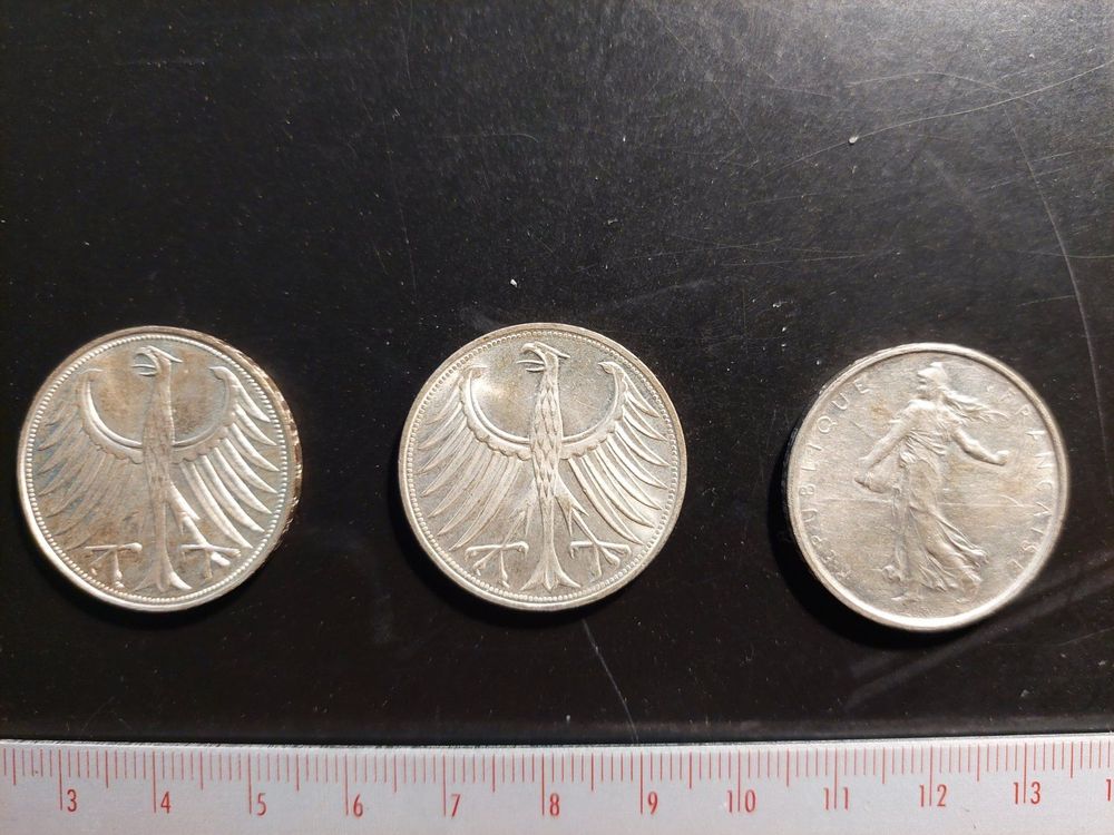 2 x 5 Mark BRD 1966, 1 x 5 Francs 1963196 (Neu (gemäss Beschreibung ...