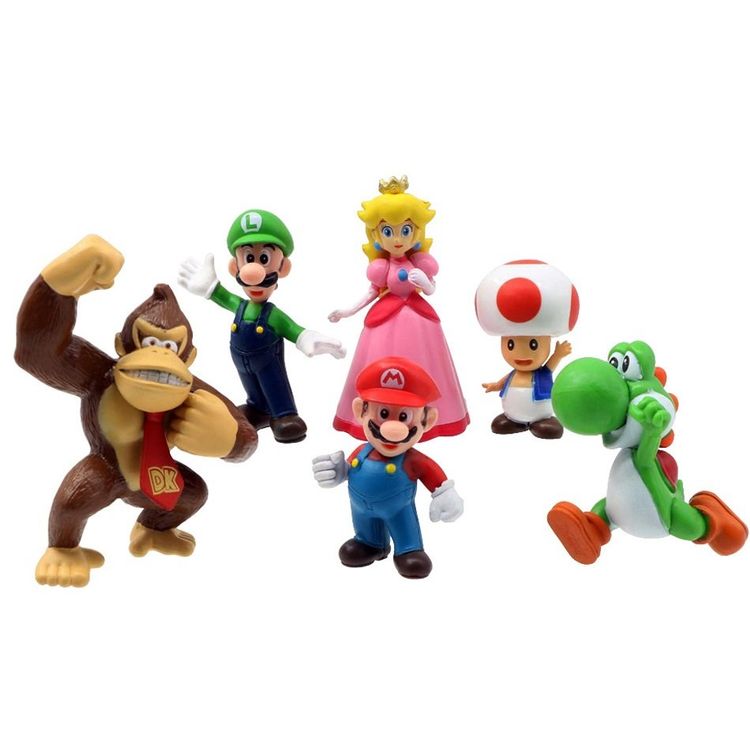 6 SUPER MARIO FIGUREN - MARIO BROS + YOSHI, PEACH, TOAD USW. (Neu und ...