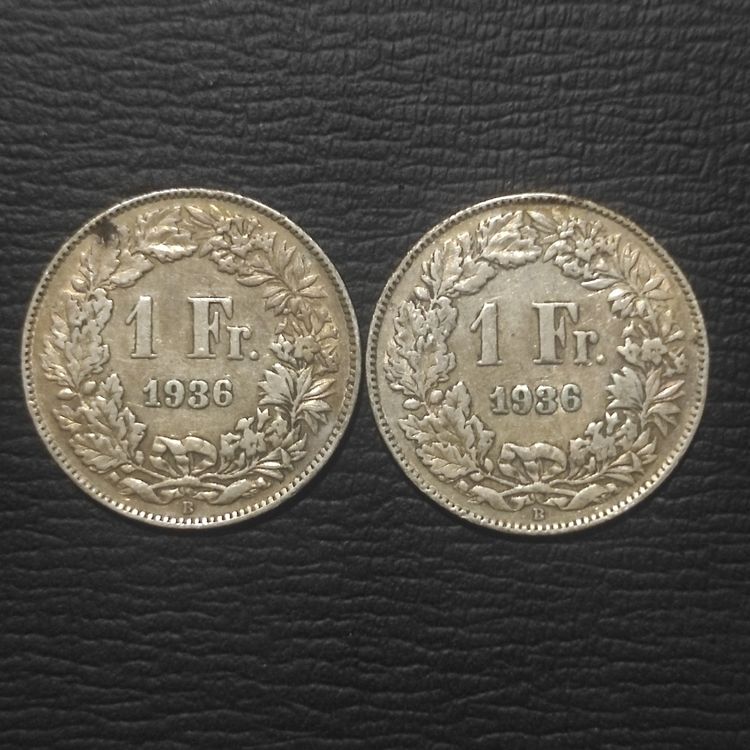 2 Silbermünzen Helvetia 1 Fr. 1936 B Schweiz (Gebraucht) in Buchs SG für CHF 7 – mit Lieferung ...