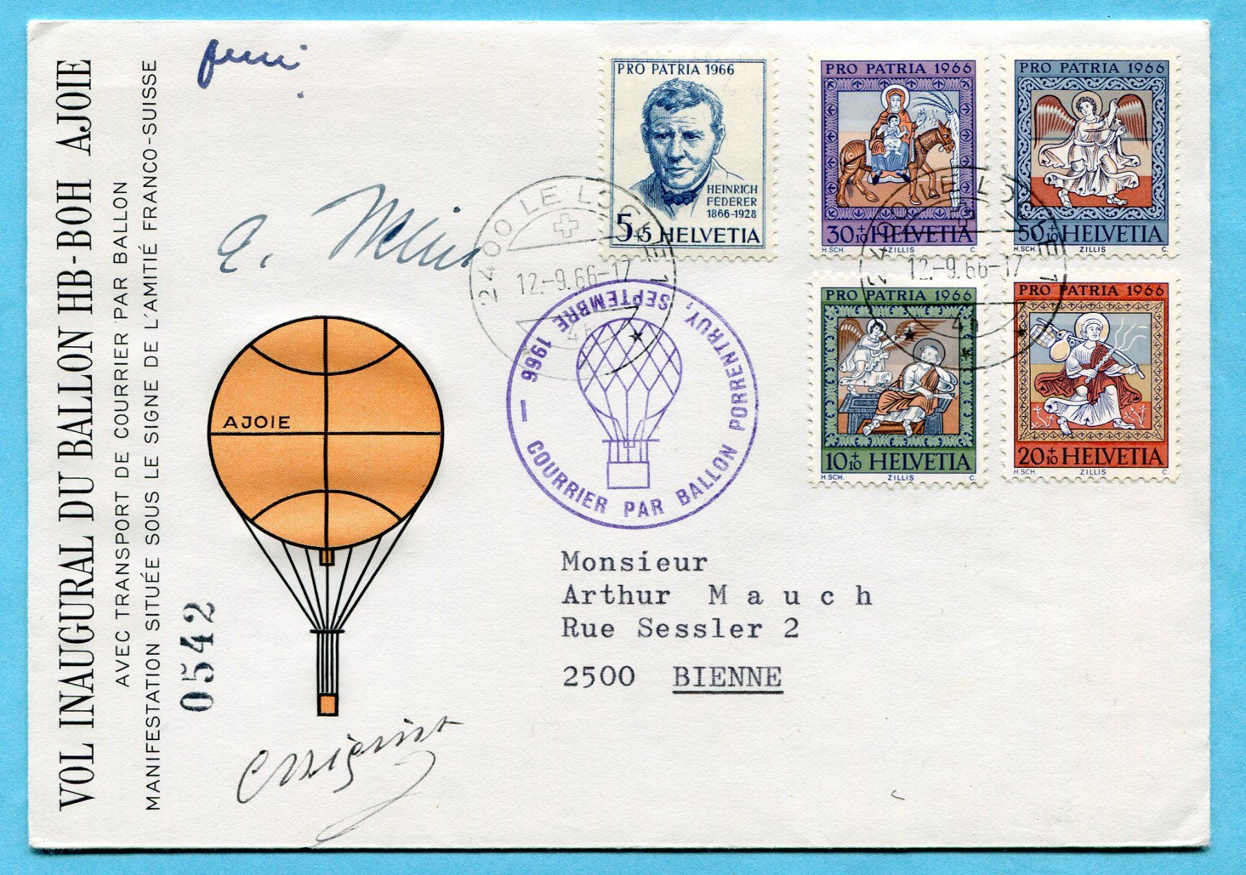 Ballonbrief 1966-24c mit Pro Patriasatz und Unterschriften (Gebraucht ...