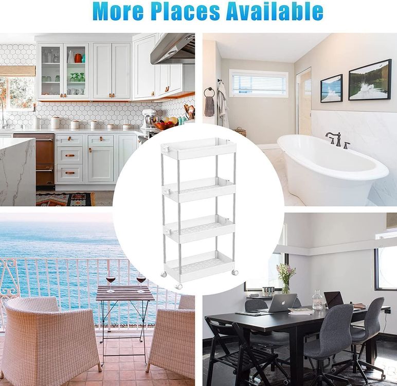 Küchenwagen 4 Ebenen Rollwagen auf Rollen Badregal Küchenreg (Neu und originalverpackt) in ...