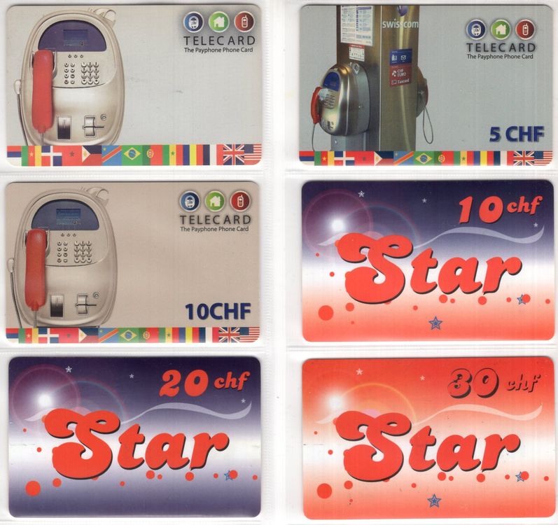 TELECARD / Star - 6 seltene Prepaid Telefonkarten - SCHWEIZ (Gebraucht) in Eglisau für CHF 7.6 ...