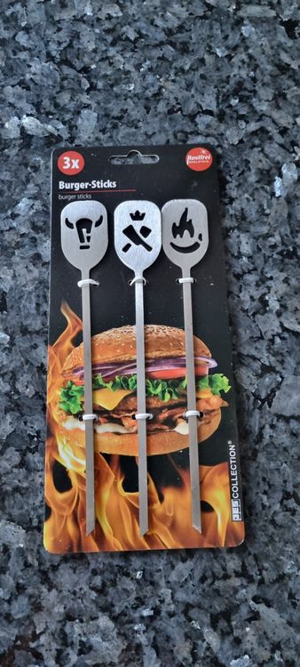 Burger-Sticks, 3er Set, Grillspiesse für Burger, Neu! (Neu (gemäss ...