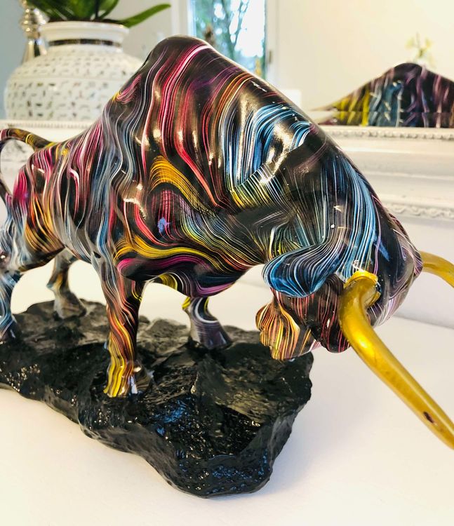 Stier Bulle Statue Figur Tier Art Deko Bunt Wohnzimmer NEU (Neu und ...